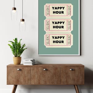 Sage Green Yappy Hour Ticket Poster, Bar Cart Art, Cocktail Print ...
