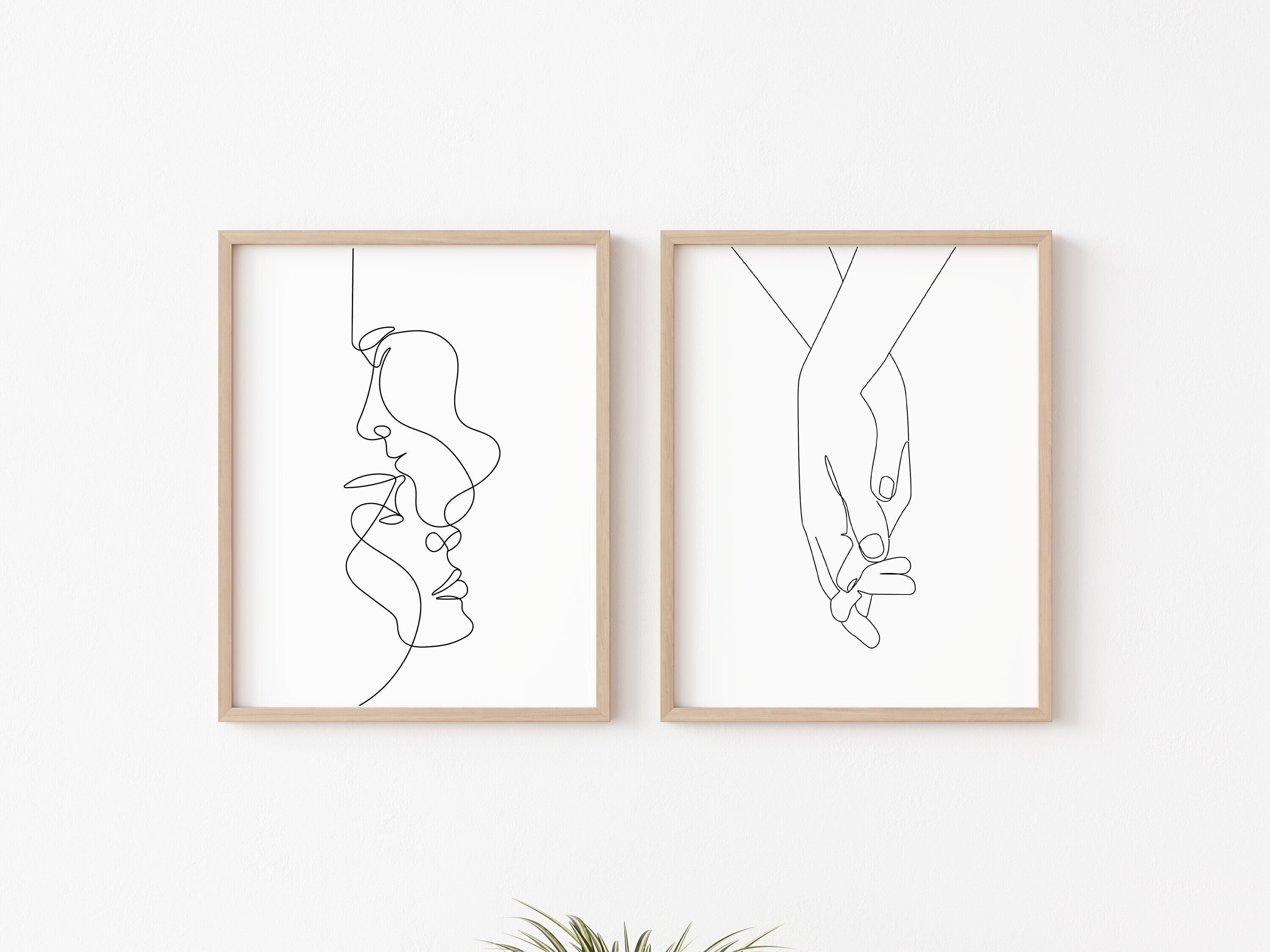 Set of 2 Couple Face One Line Drawing Wall Art Print - Etsy