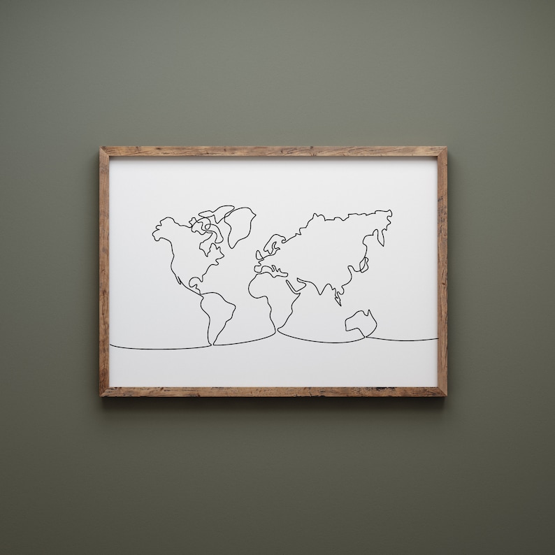 World Map One Line Drawing Wall Art - Etsy
