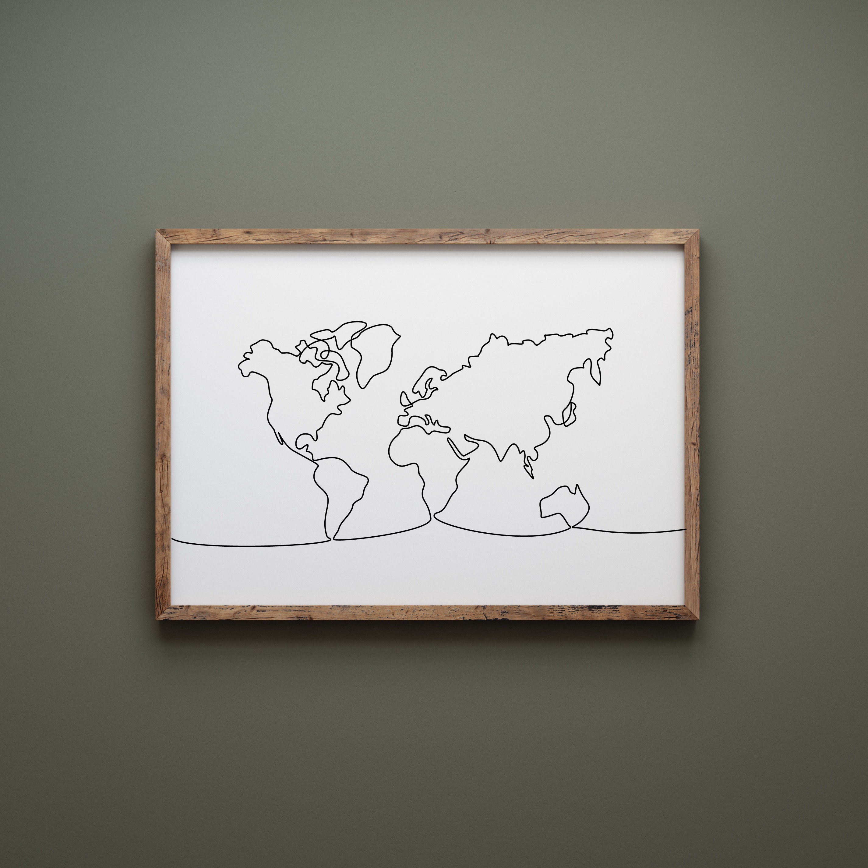 World Map One Line Drawing Wall Art - Etsy