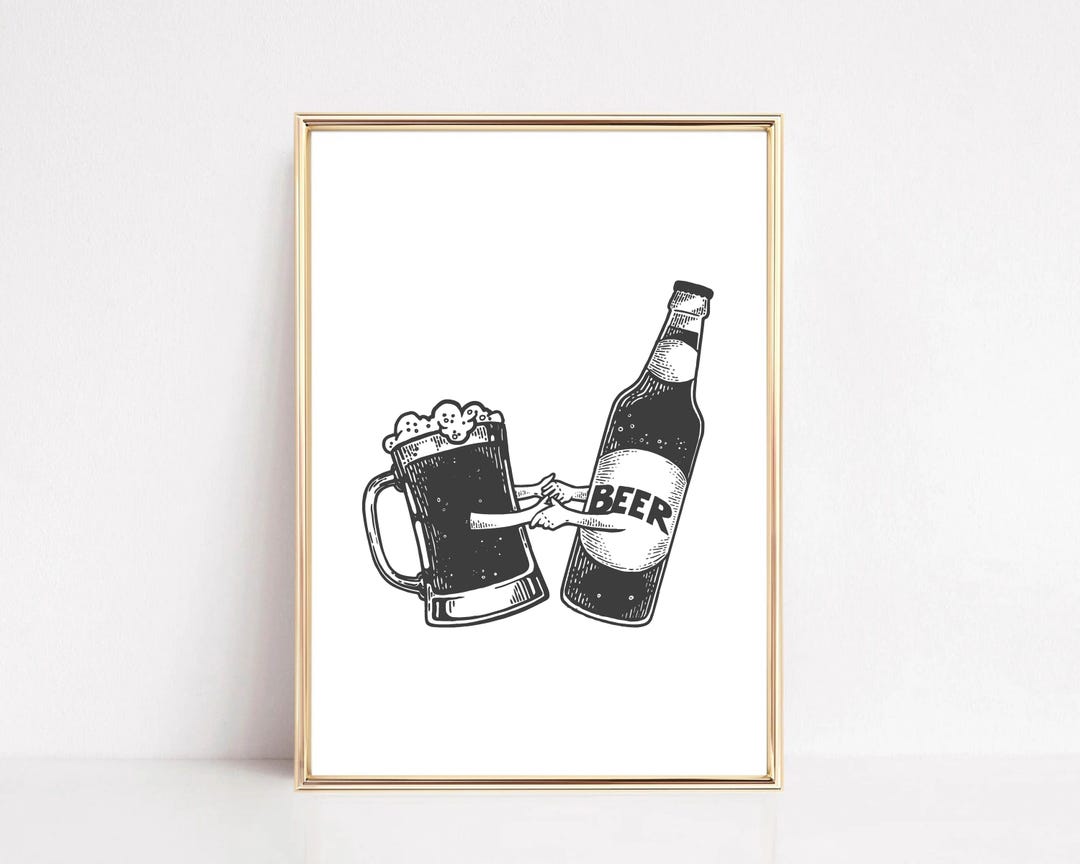 Walking Beer Bottle Print: Playful Bar Cart Art (digital Download) - Etsy