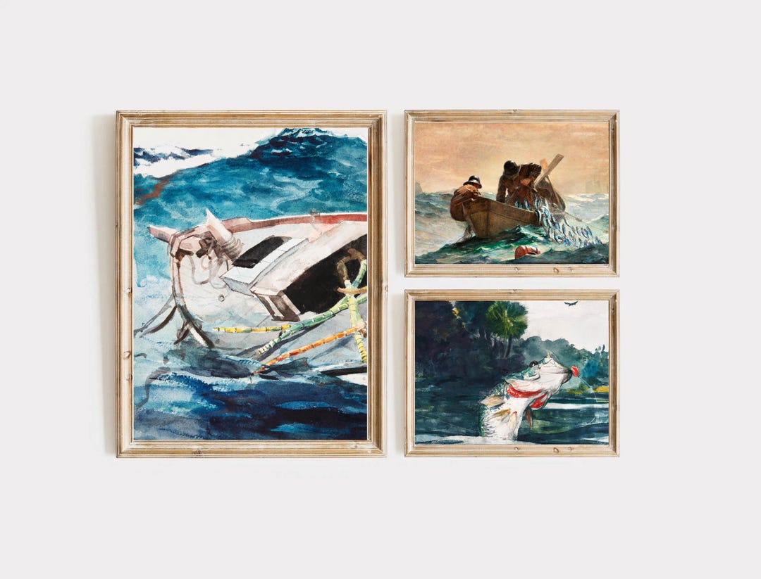 Set of 3 Fishing Print, Fishing Wall Art, Fishing Poster, Lake House ...