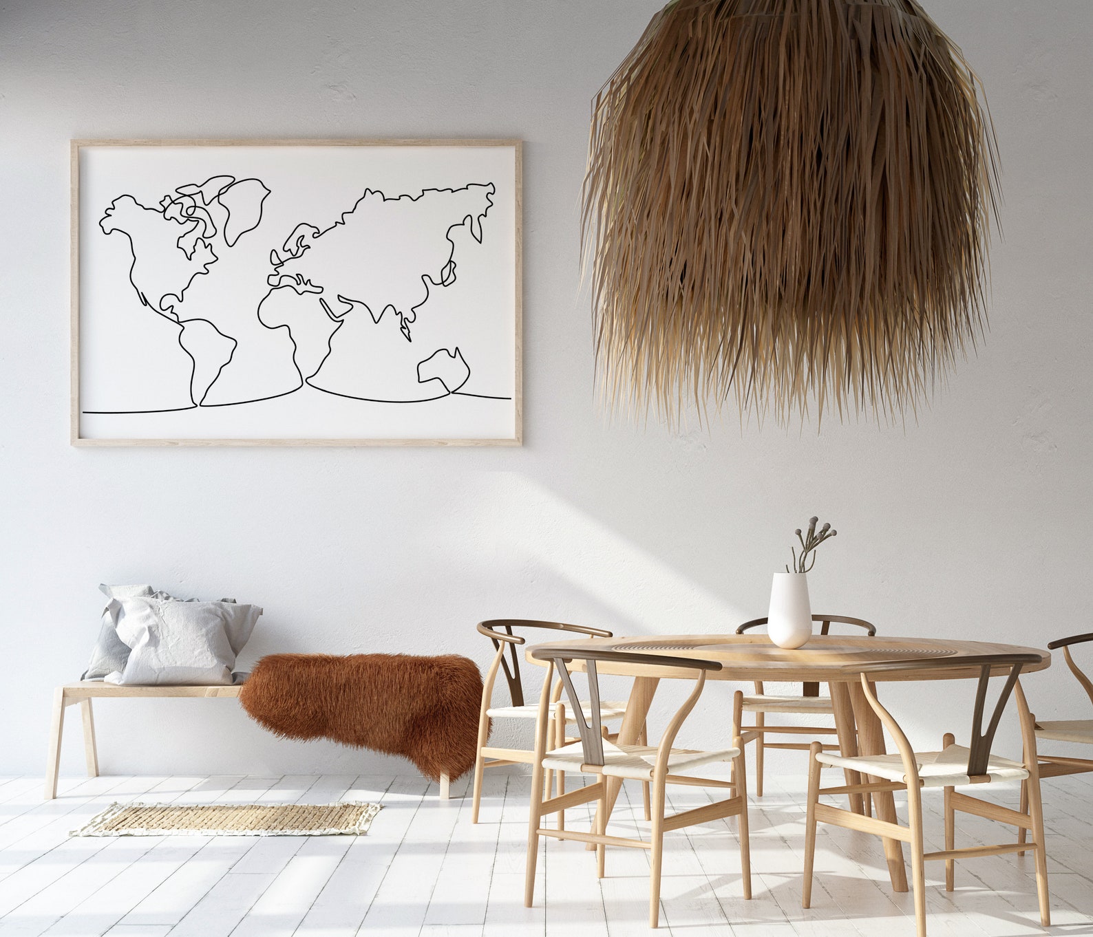 World Map One Line Drawing Wall Art - Etsy