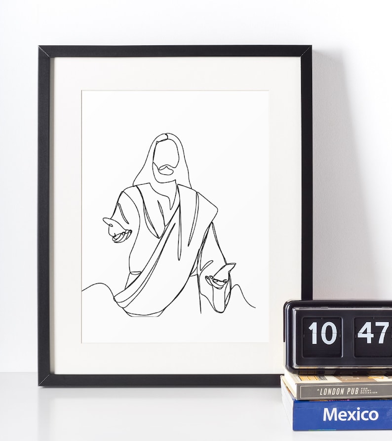 Jesus Portrait LDS Christian Line Art Wall Print - Etsy