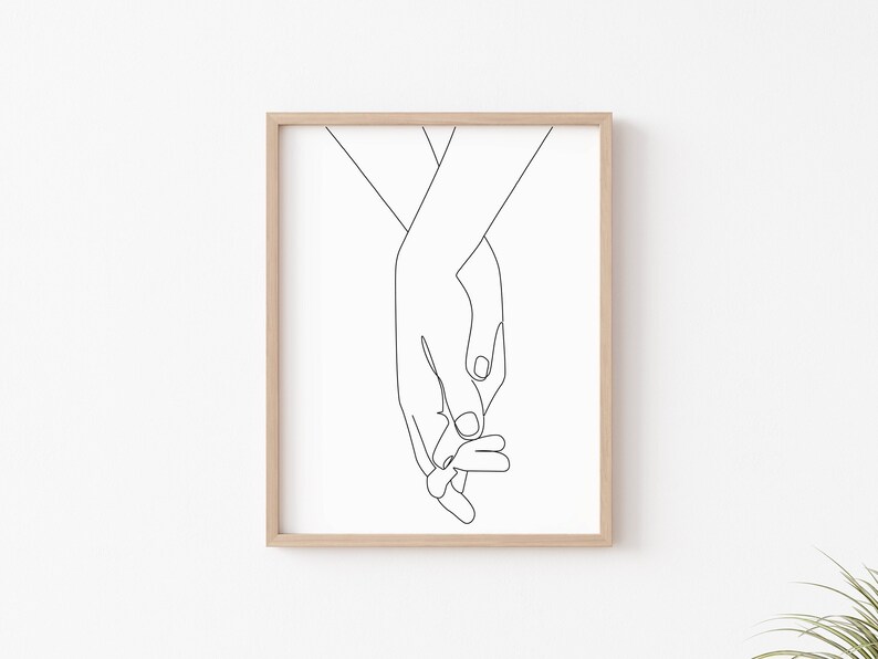 Couple Holding Hands One Line Drawing Wall Art Poster Print - Etsy