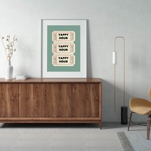 Sage Green Yappy Hour Ticket Poster, Bar Cart Art, Cocktail Print ...