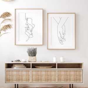 Set of 2 Couple Face One Line Drawing Wall Art Print - Etsy