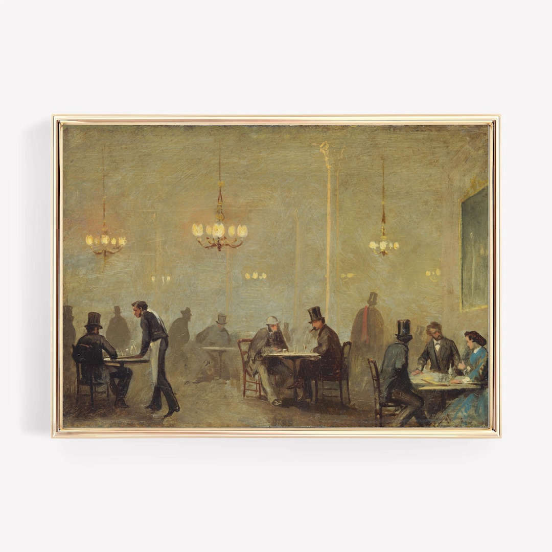 Vintage Bar Scene – Moody Cocktail Poster, Martini Print, Antique Oil ...