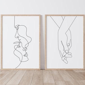 Set of 2 Couple Face One Line Drawing Wall Art Print - Etsy