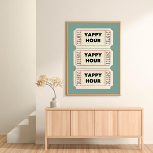 Sage Green Yappy Hour Ticket Poster, Bar Cart Art, Cocktail Print ...