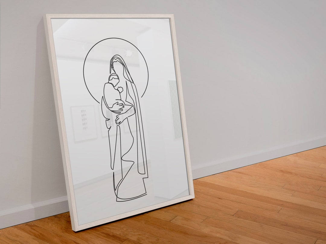 Virgin Mary LDS Christian Line Artwork Wall Print - Etsy