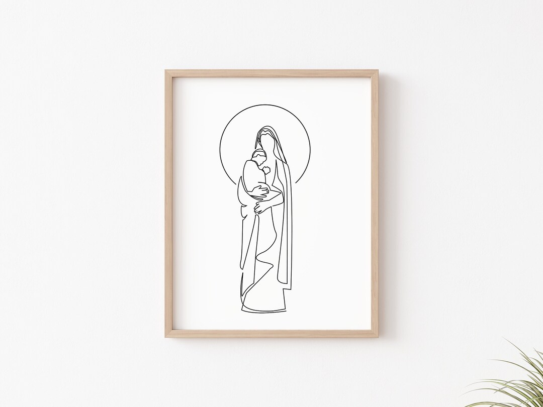 Virgin Mary LDS Christian Line Artwork Wall Print - Etsy