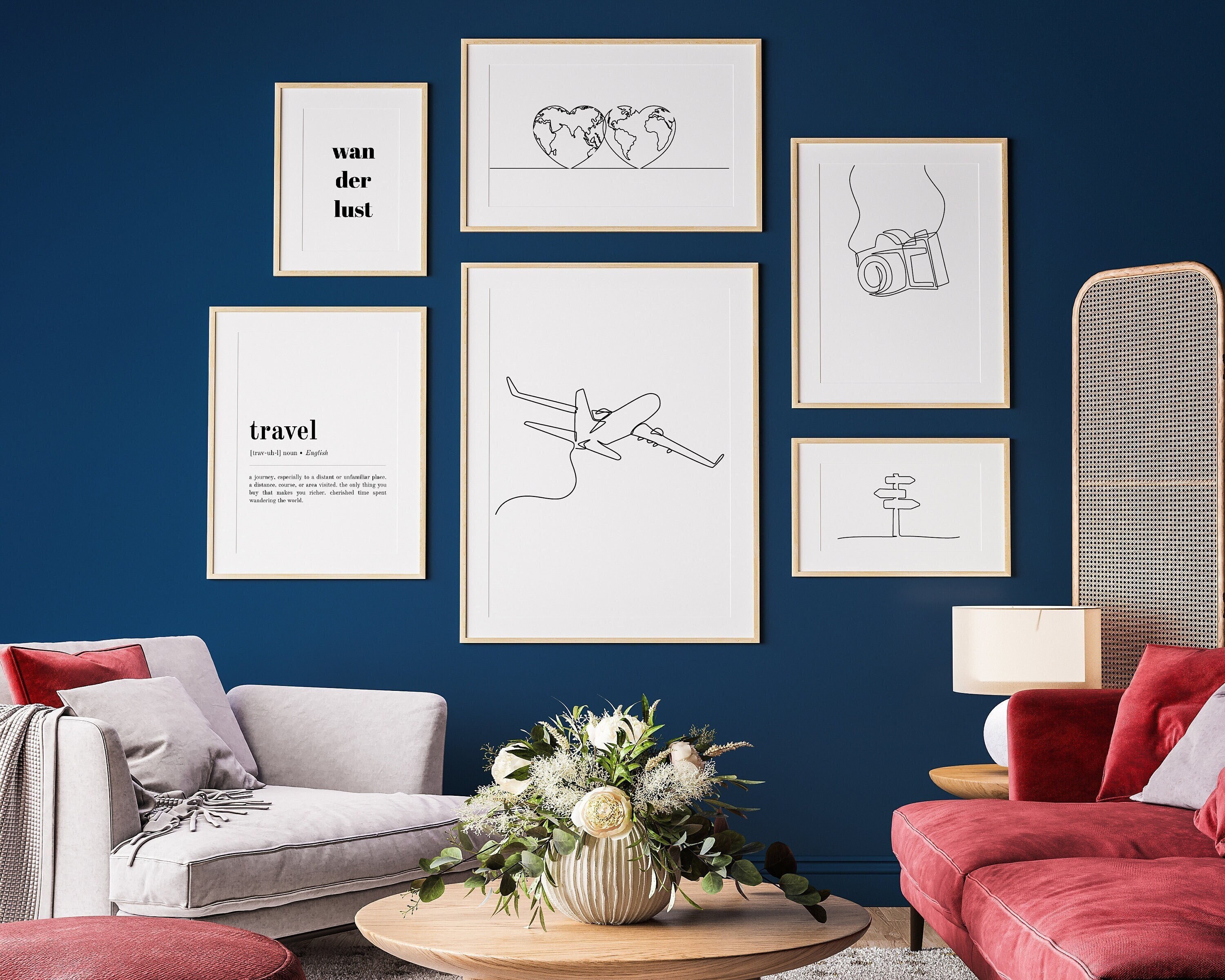 Set of 6 Travel One Line Drawing Wall Art 1 Bonus Print for Free - Etsy