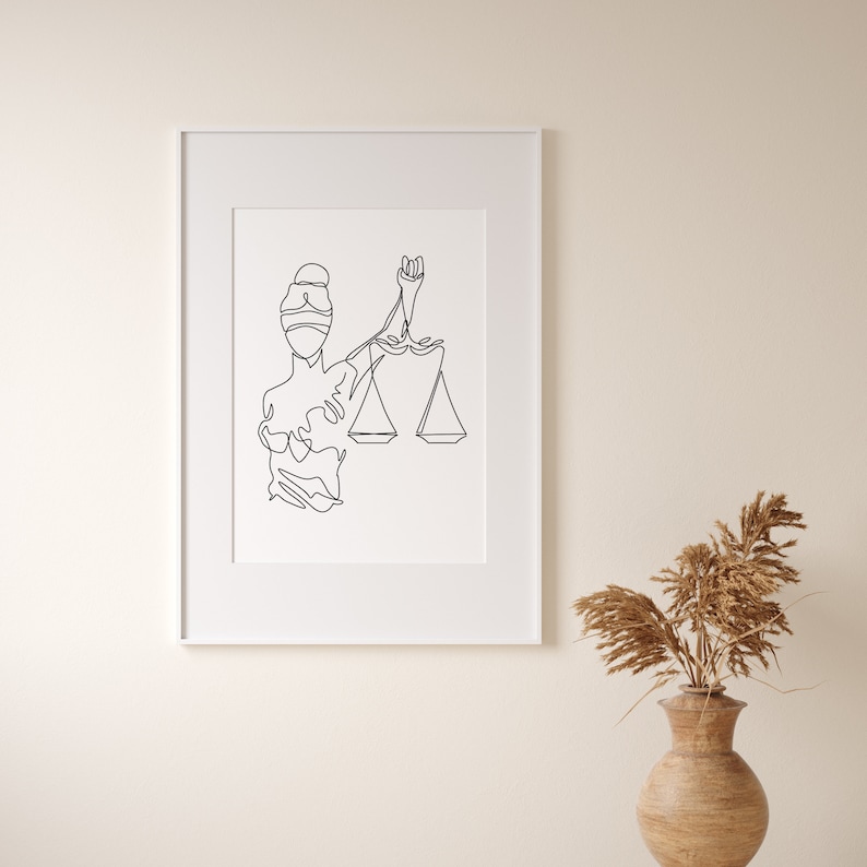 Lady Justice Lawyer One Line Drawing Office Decor - Etsy