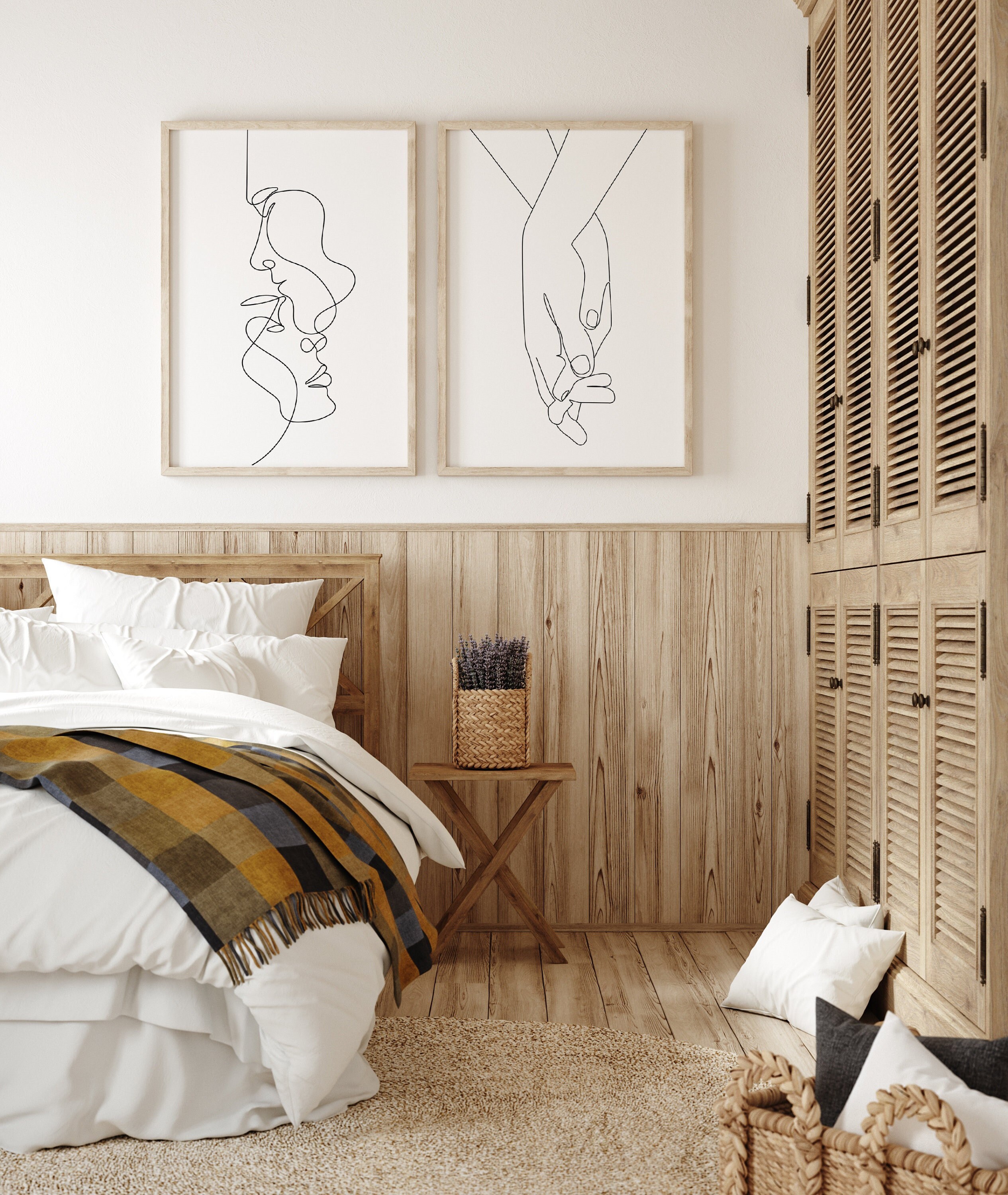 Set of 2 Couple Face One Line Drawing Wall Art Print - Etsy