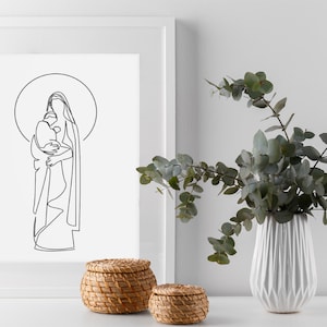 Virgin Mary LDS Christian Line Artwork Wall Print - Etsy