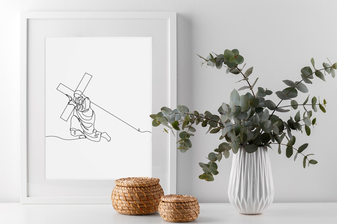 Jesus Crucifixion Portrait LDS Christian Line Art Wall Print - Etsy