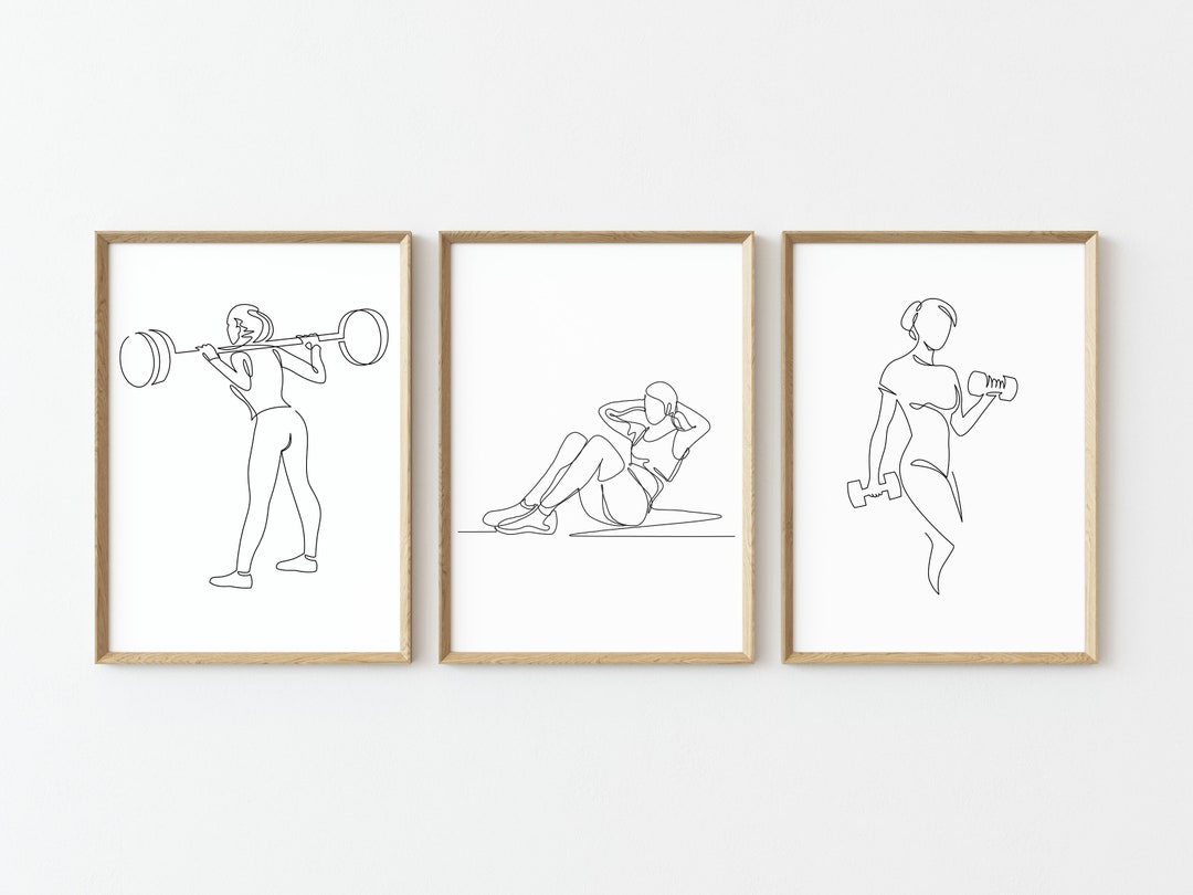 Set of 3 Fitness Gym Decor One Line Wall Art Poster - Etsy
