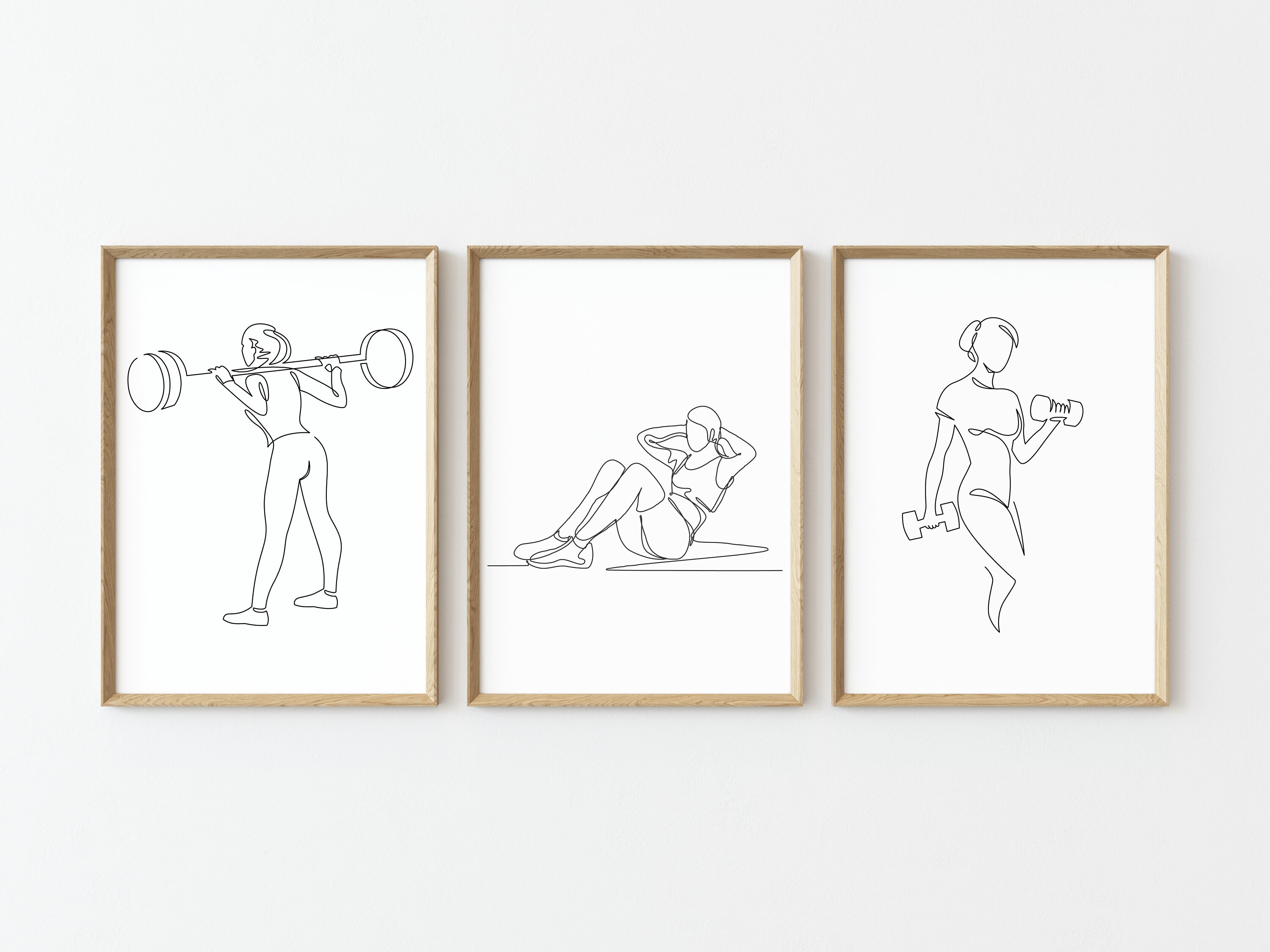 Set of 3 Fitness Gym Decor One Line Wall Art Poster - Etsy