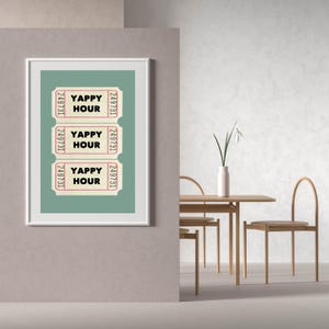 Sage Green Yappy Hour Ticket Poster, Bar Cart Art, Cocktail Print ...