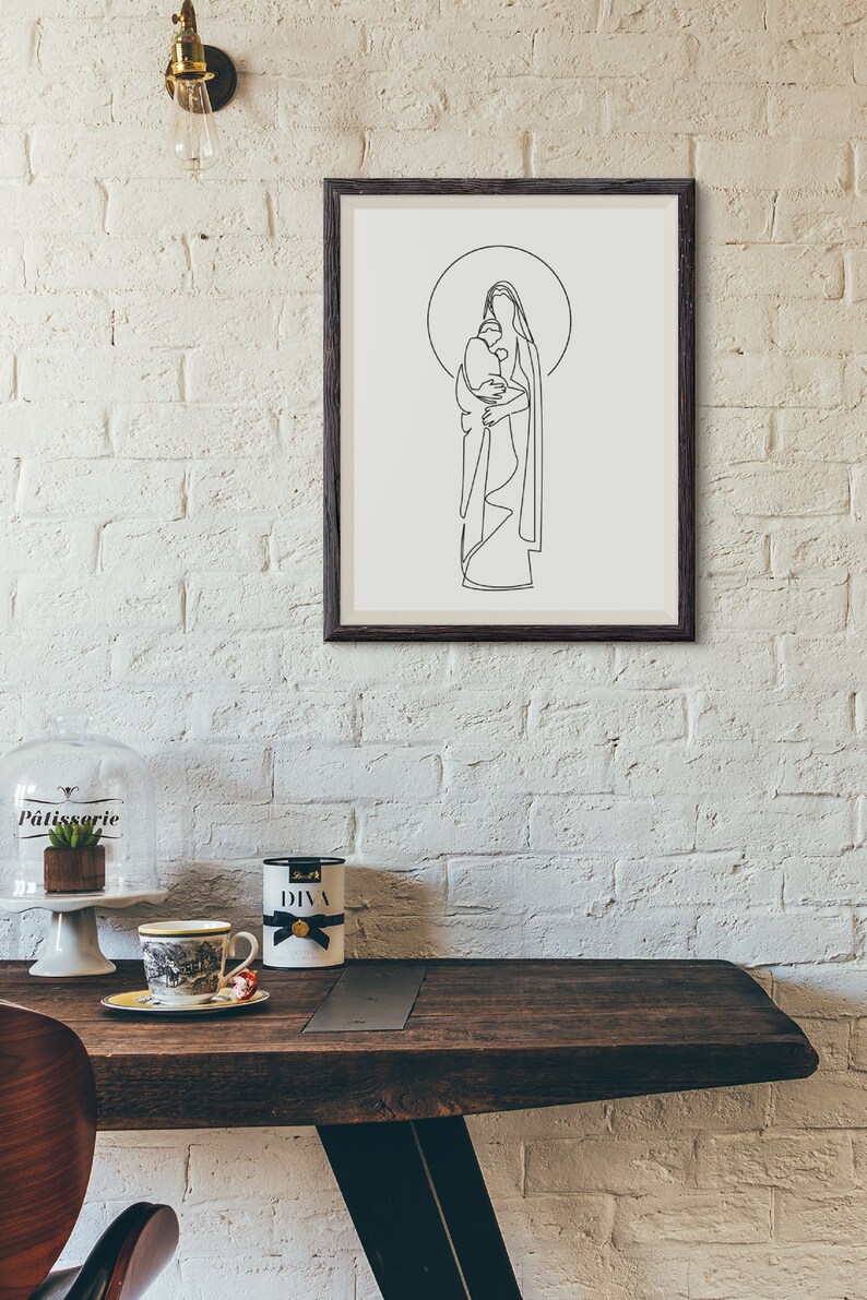 Virgin Mary LDS Christian Line Artwork Wall Print - Etsy