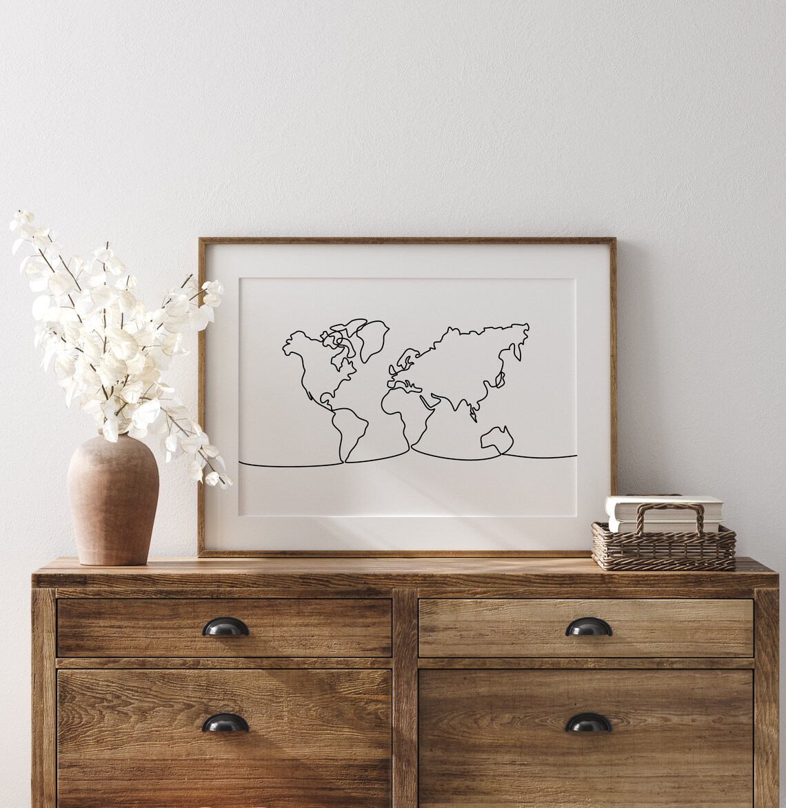World Map One Line Drawing Wall Art - Etsy