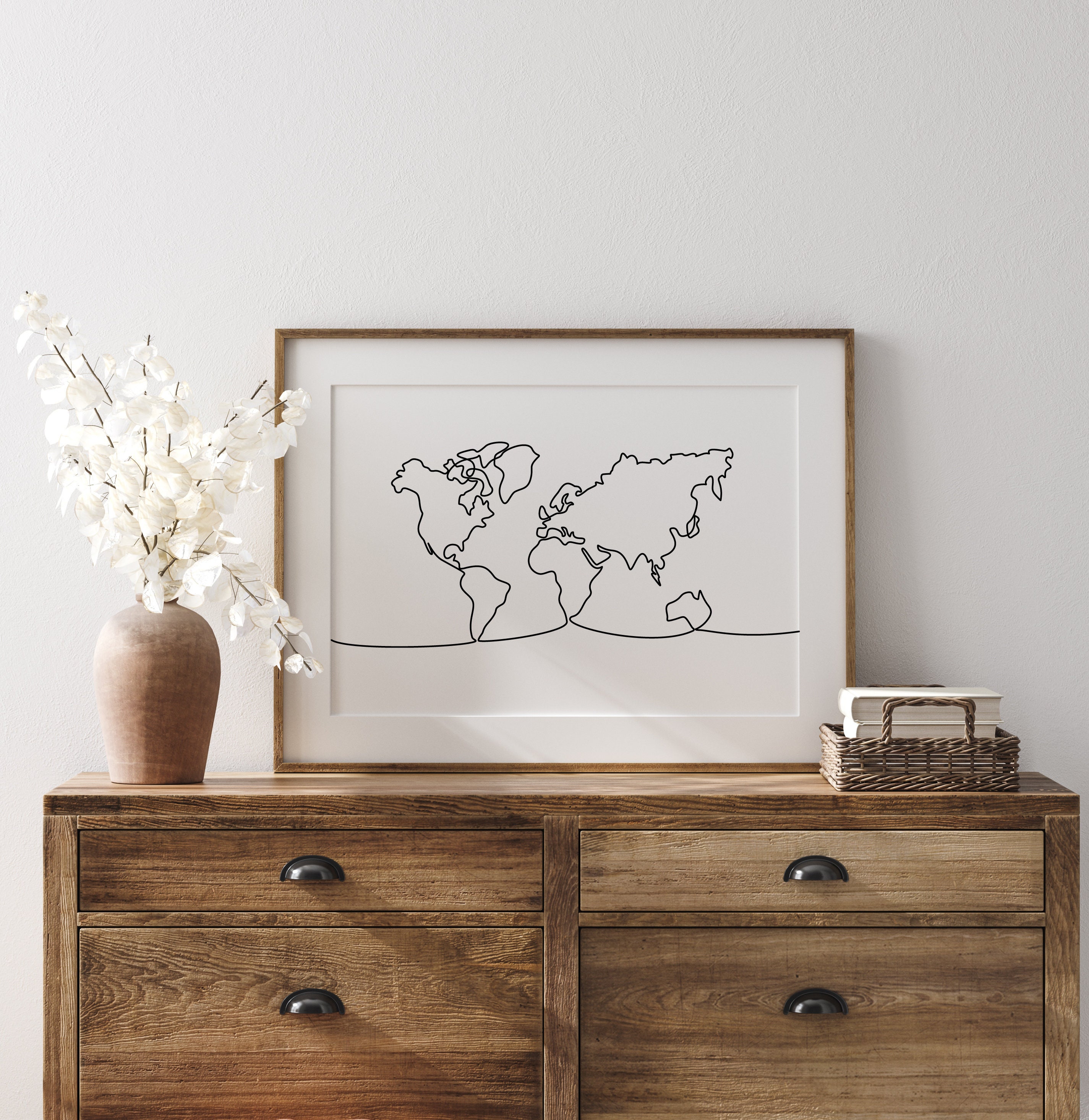 World Map One Line Drawing Wall Art - Etsy
