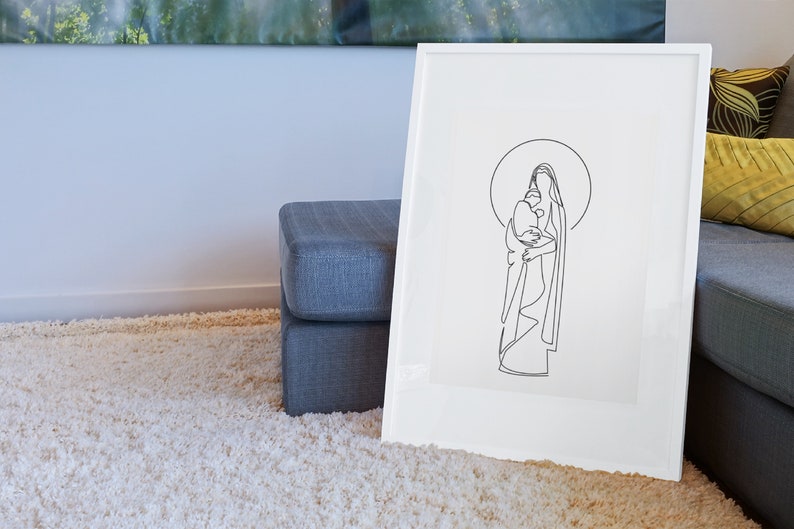 Virgin Mary LDS Christian Line Artwork Wall Print - Etsy