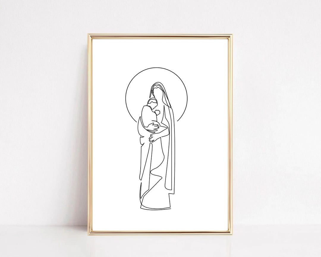 Virgin Mary LDS Christian Line Artwork Wall Print - Etsy