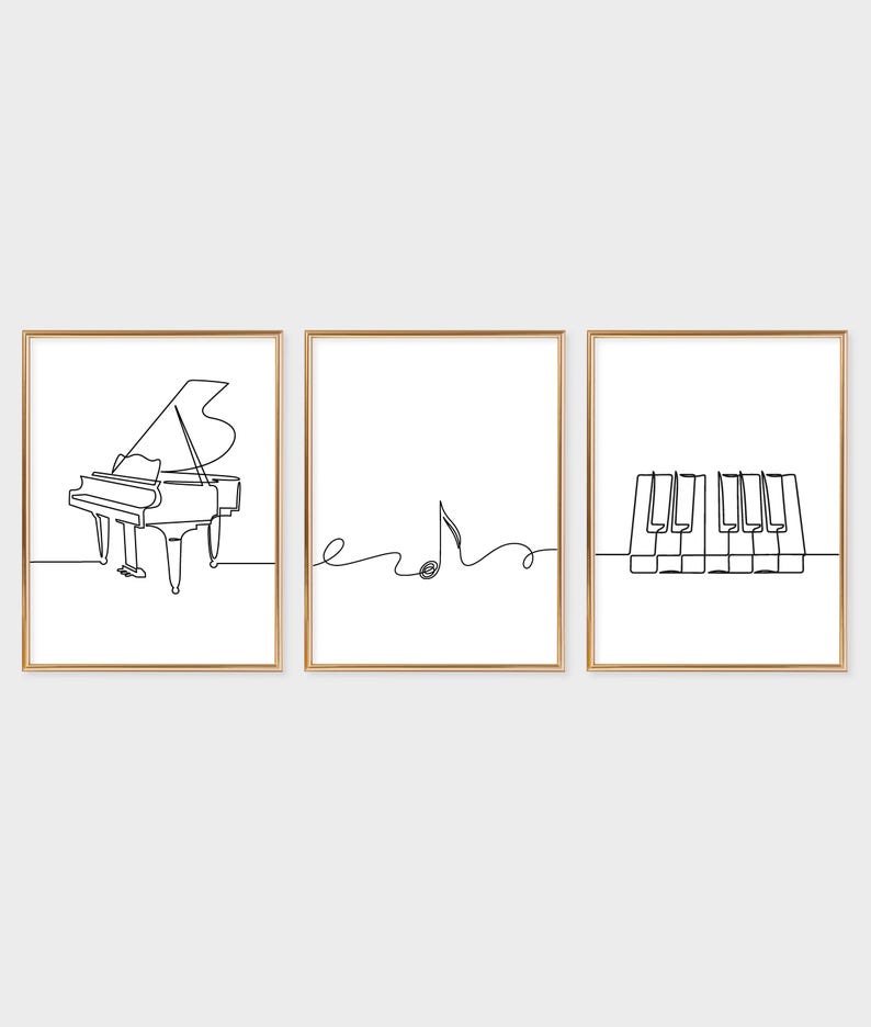 Set of 3 Piano Music One Line Drawing Wall Art Decor Poster - Etsy