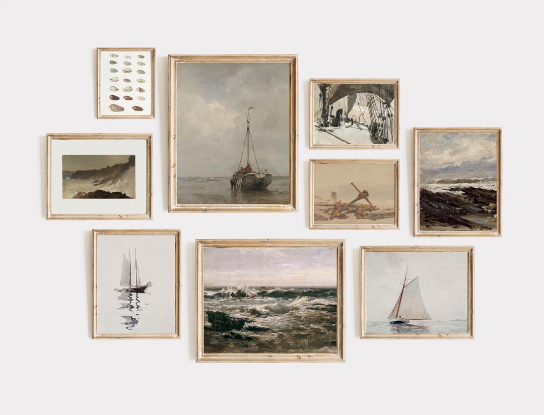 Vintage Nautical Gallery Wall Art Set: Coastal Ocean Prints (digital ...