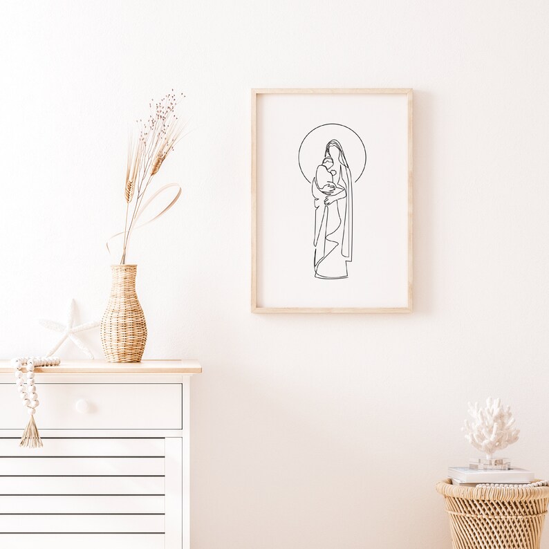 Virgin Mary LDS Christian Line Artwork Wall Print - Etsy