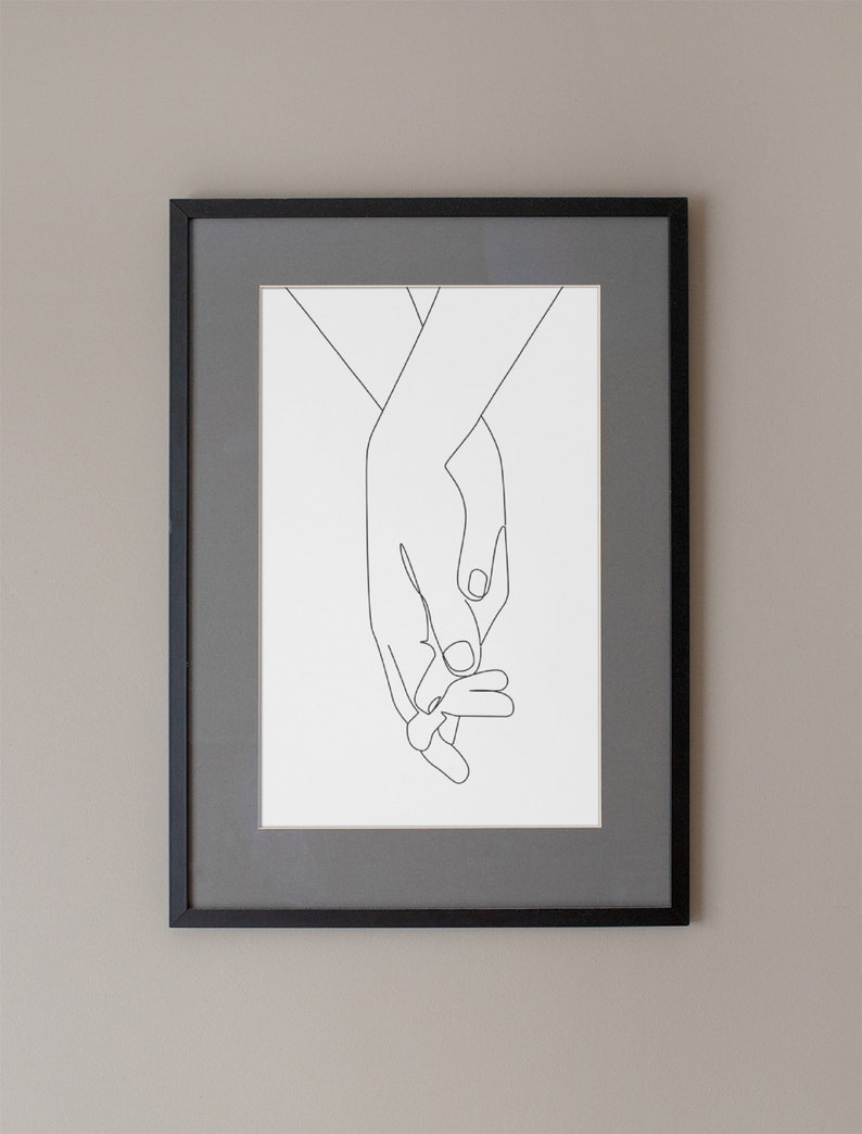 Couple Holding Hands One Line Drawing Wall Art Poster Print - Etsy