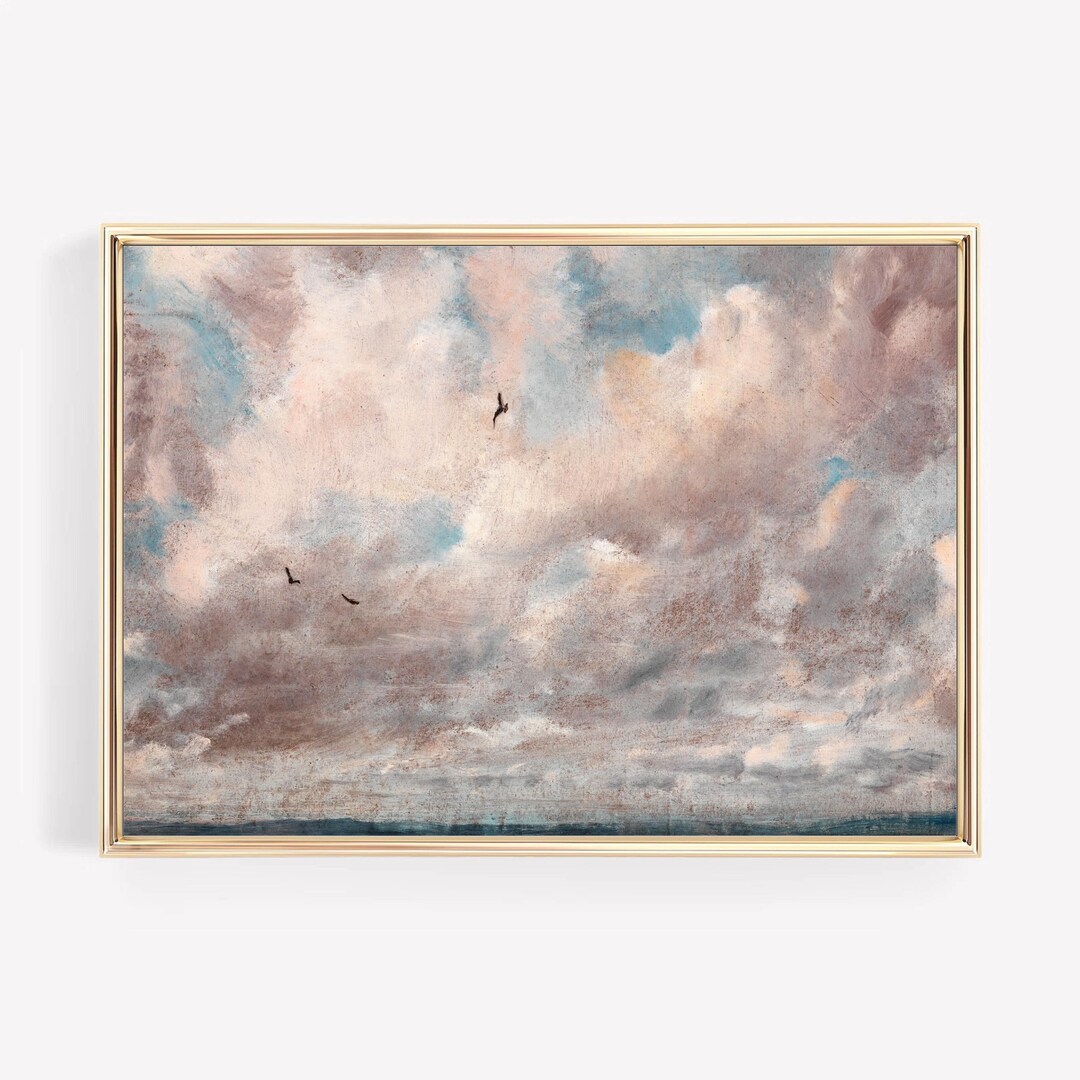 Cloud Painting Vintage Oil Poster – Light Blue and Pink Cloud Wall Art ...