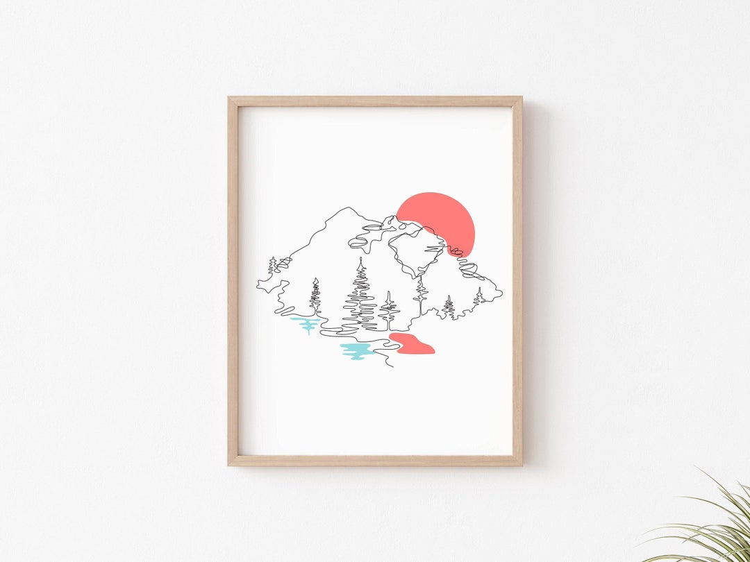 Mountain Landscape One Line Drawing Wall Art Decor Poster - Etsy