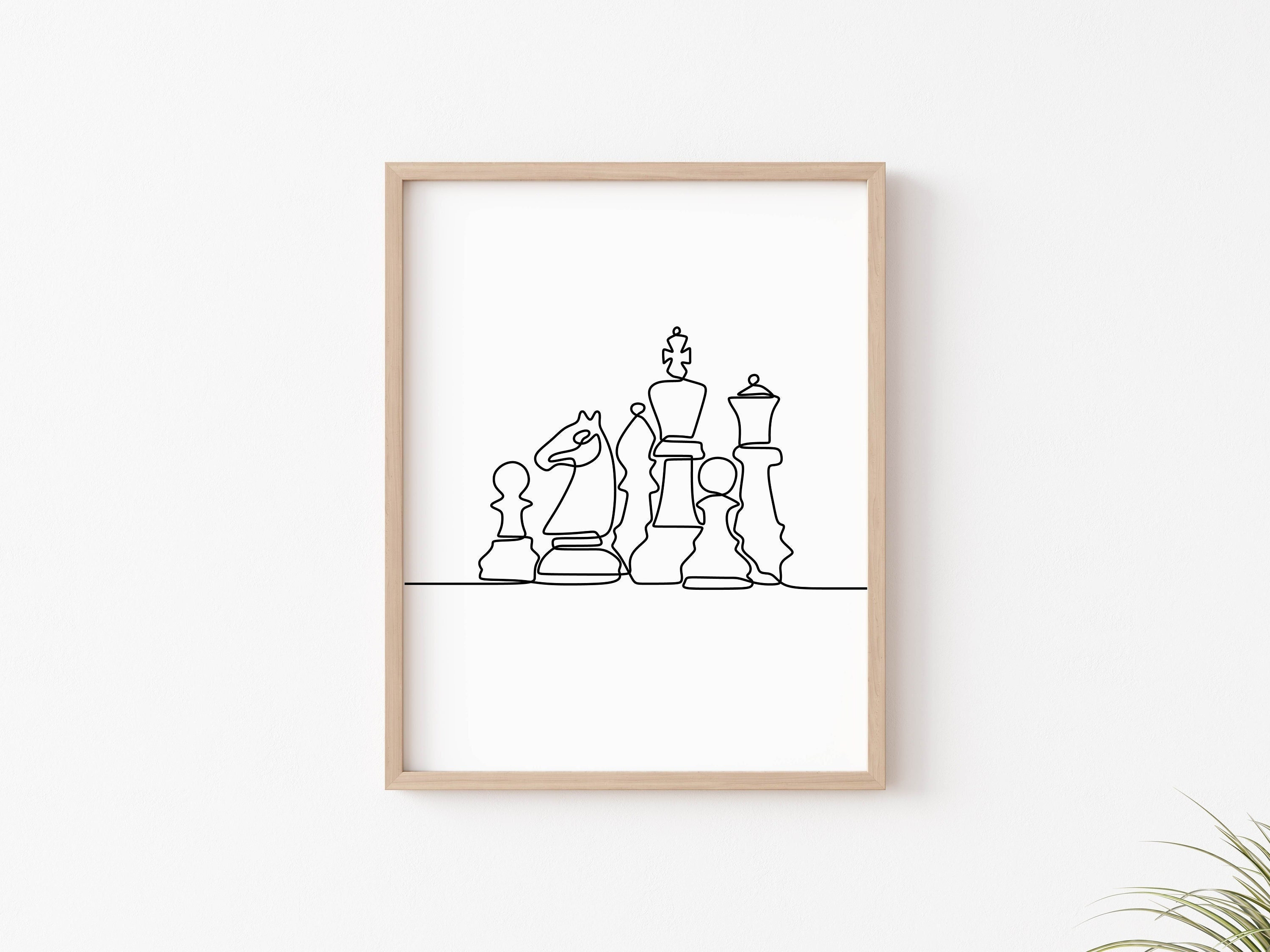 Chess Board Game One Line Wall Art Poster Print - Etsy