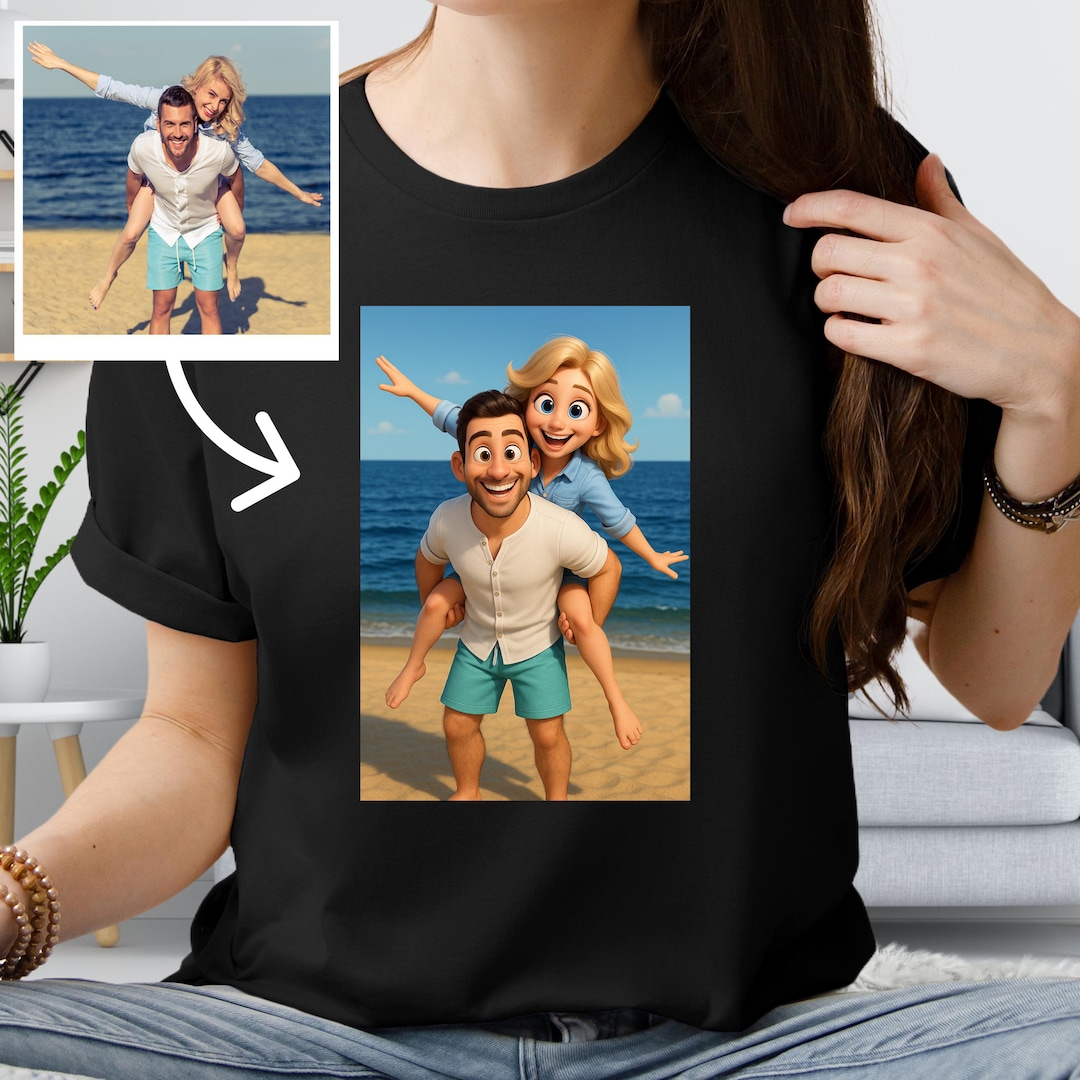 Custom 3D Photo Cartoon Portrait T-shirt, Personalized Animated Style ...