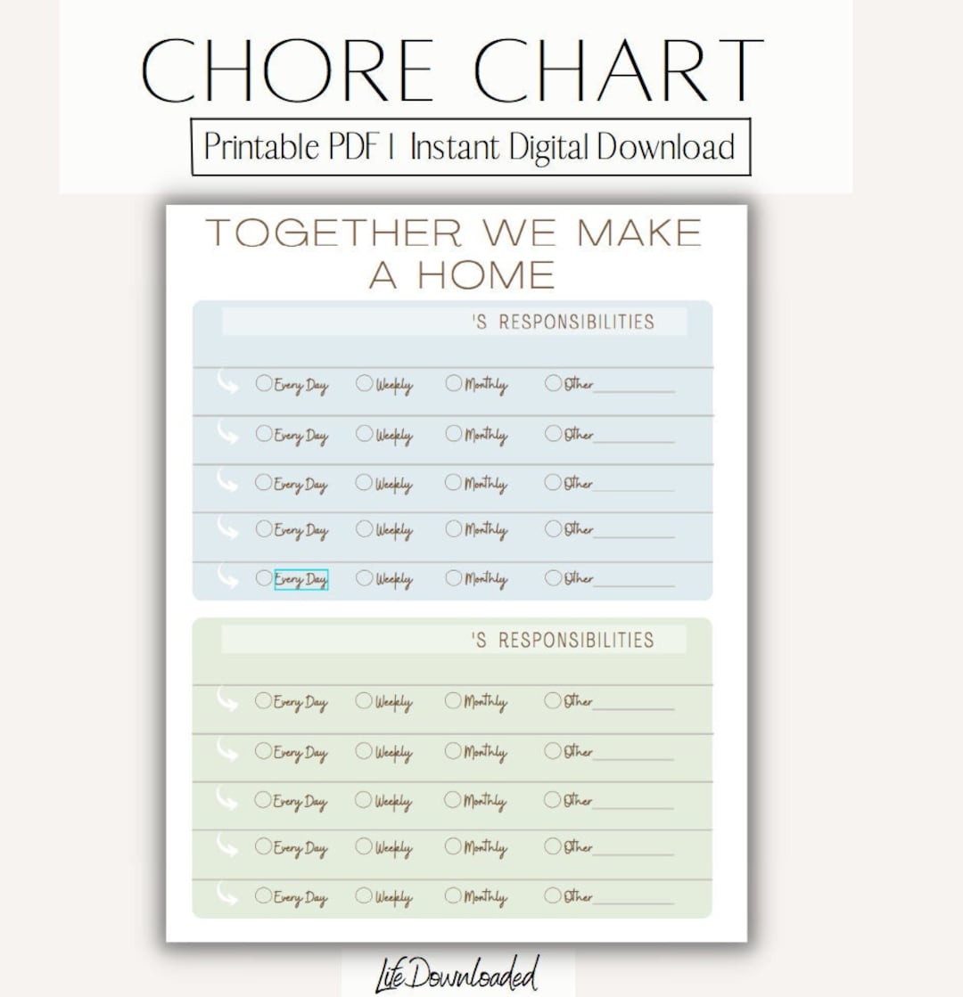 Printable Family Chore Chart Template L Instant Digital Download L ...