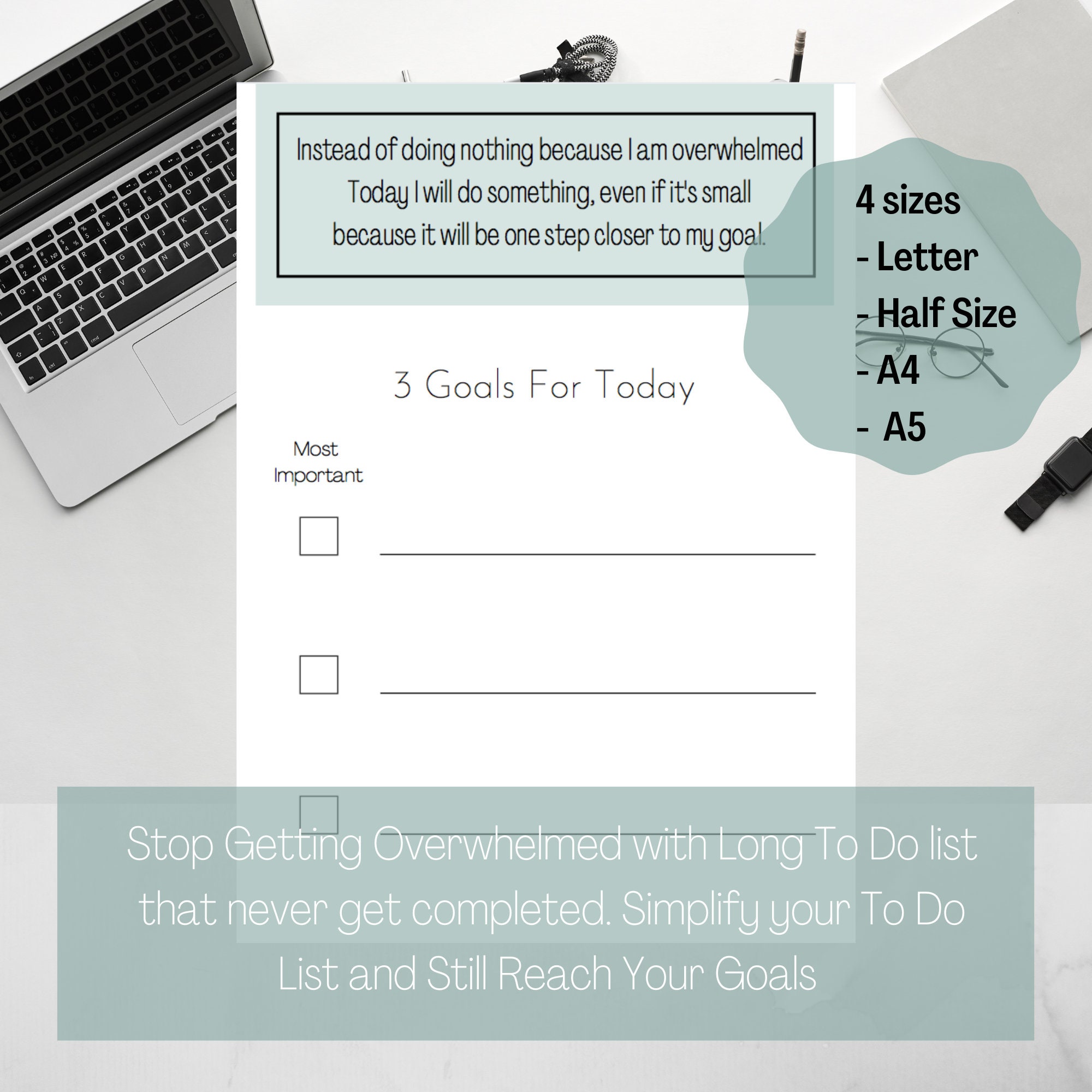 Printable 3 Daily Goals Simple to Do List With Motivational Quote L ...