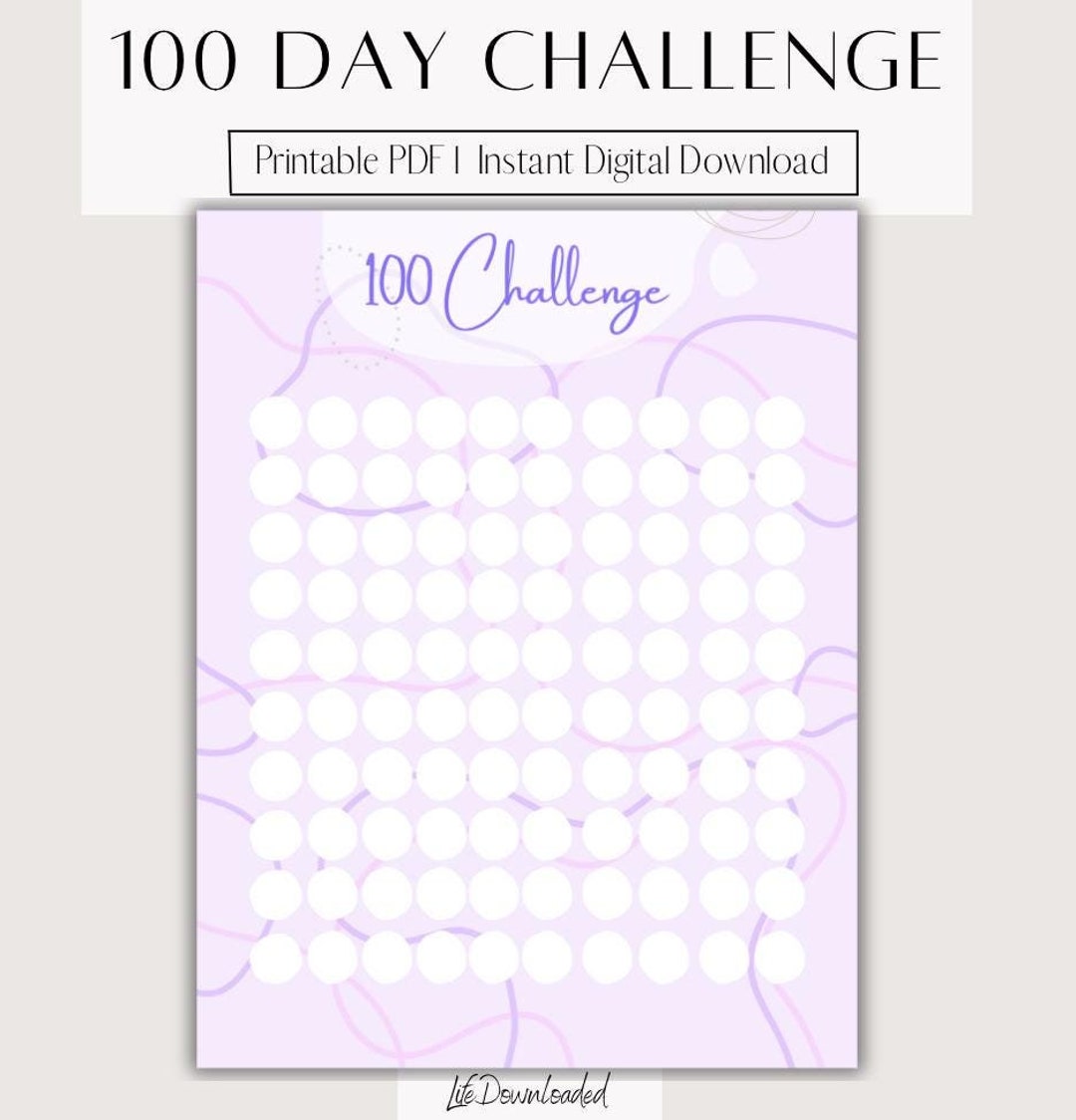 100 Day Challenge Goal Tracker Printable PDF Instant Digital Download ...