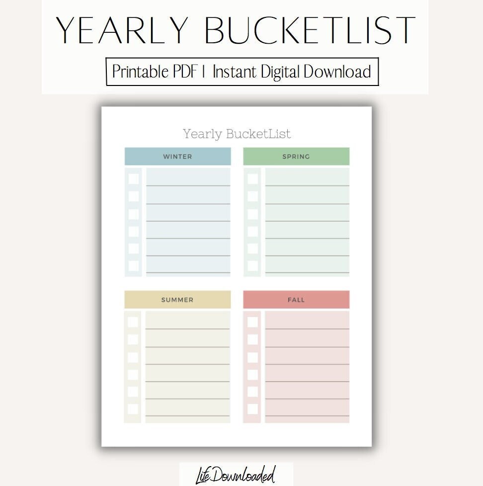 2024 Yearly Bucket List L Check List by Seasons L Seasonal to Do L ...