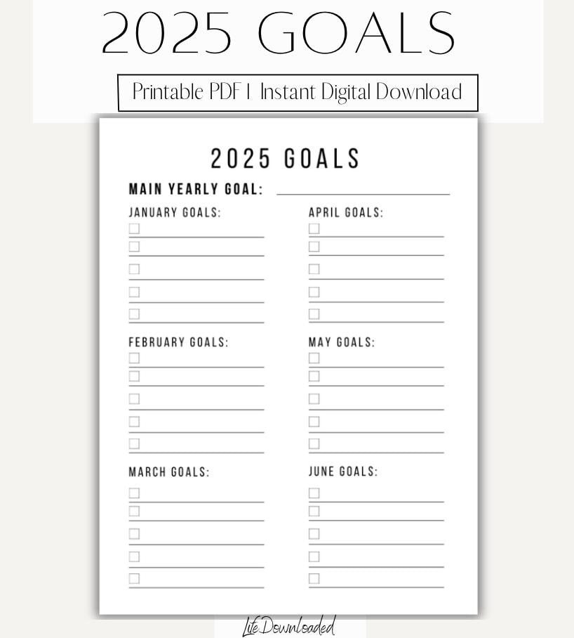 Printable 2025 Yearly and Monthly Goals Template L Instant Digital Download L Letter Size L PDF ...