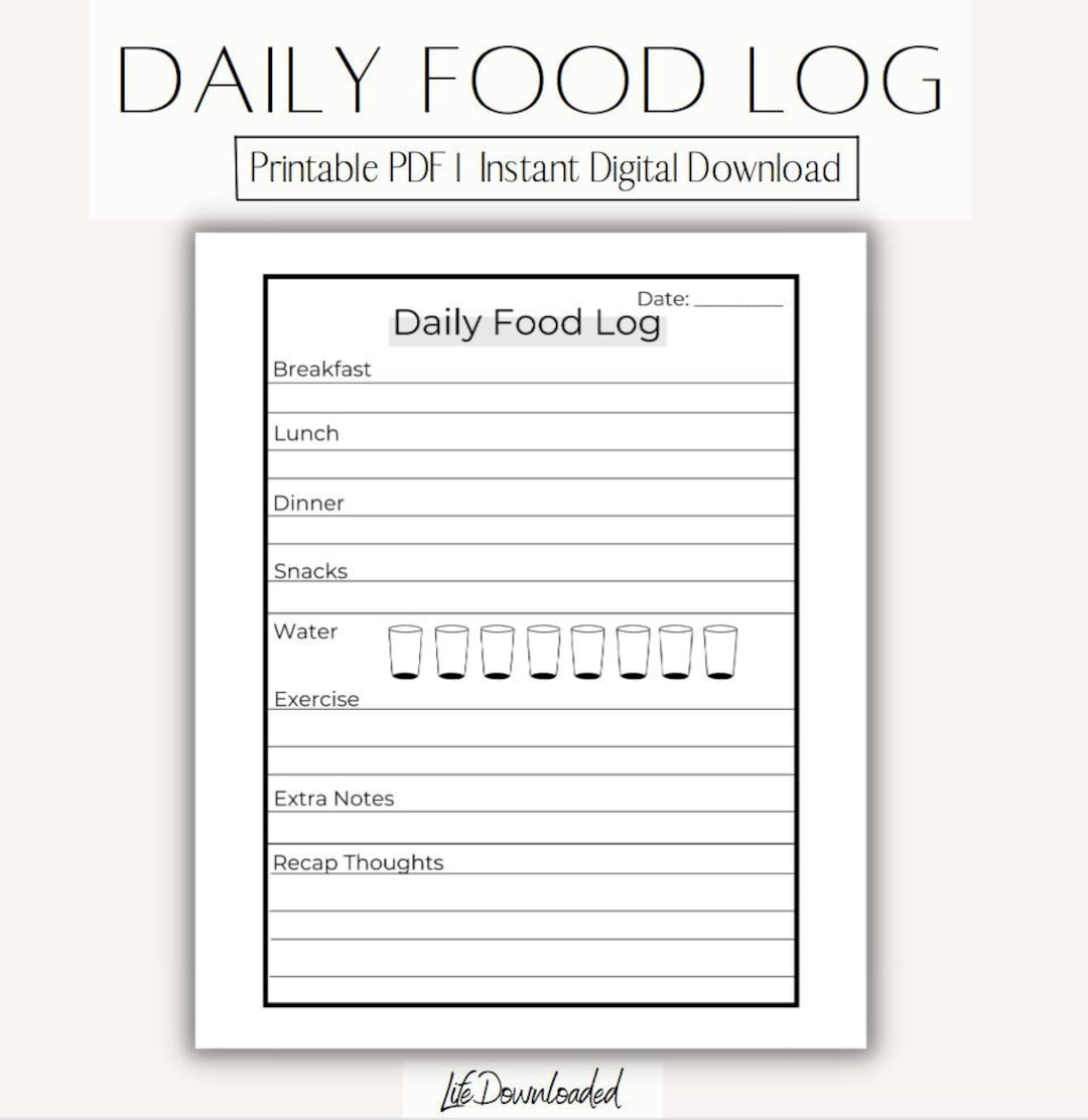 Daily Food Log for Intuitive Eating With Exercise and Water Tracker ...