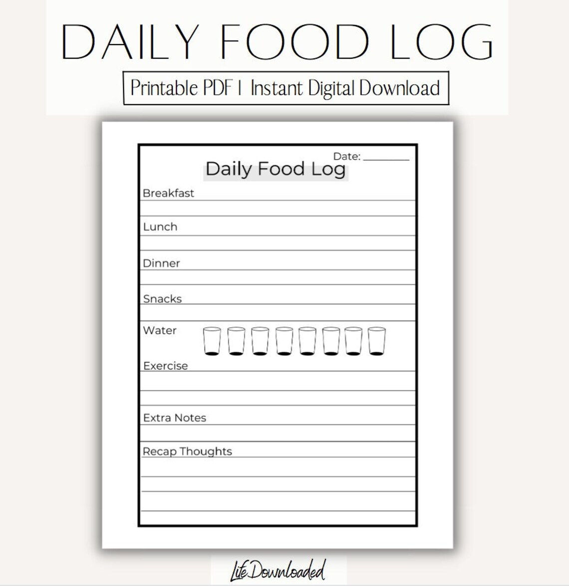 Daily Food Log for Intuitive Eating With Exercise and Water Tracker ...