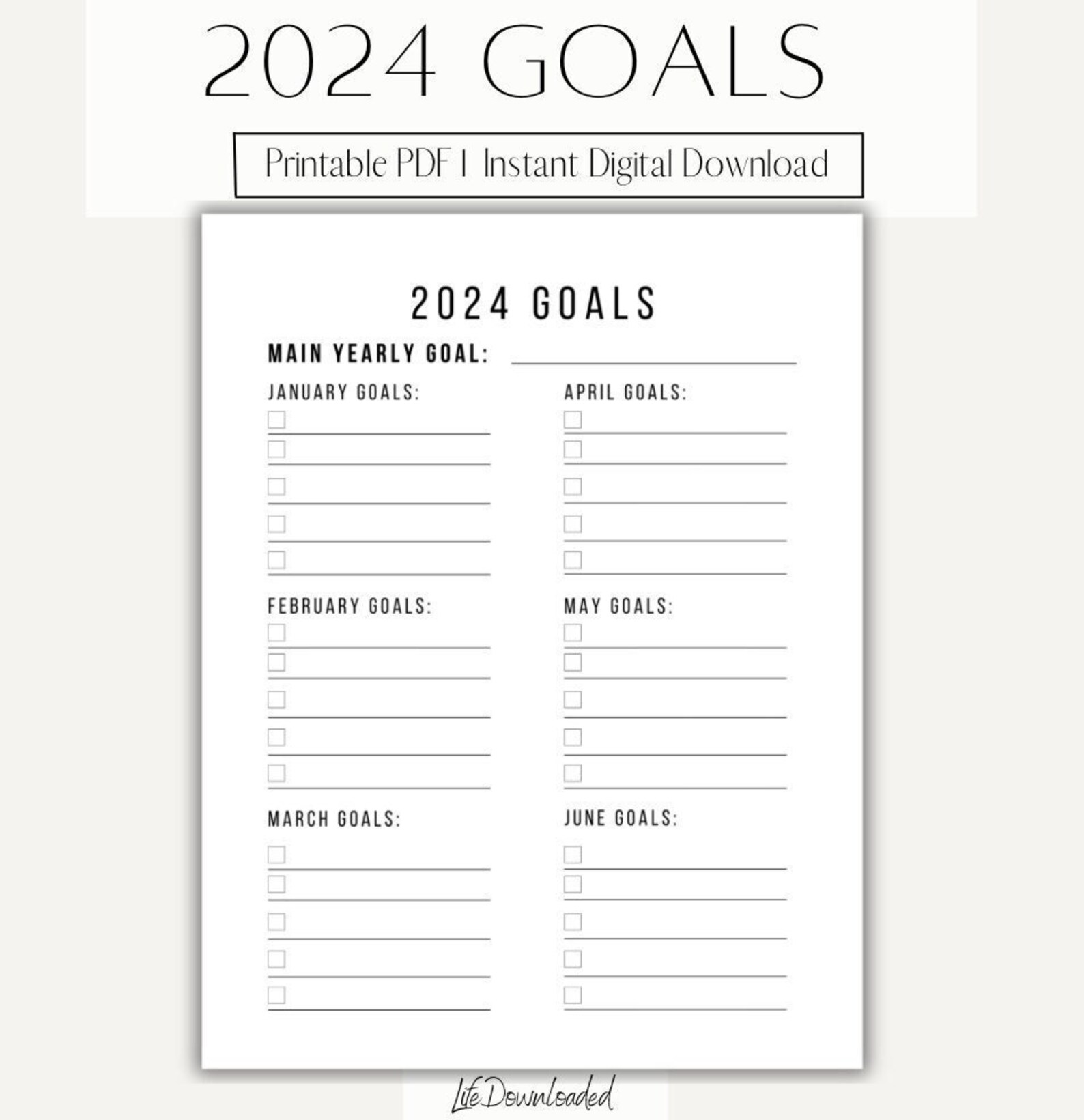 Printable 2024 Yearly and Monthly Goals Template L Instant Digital ...