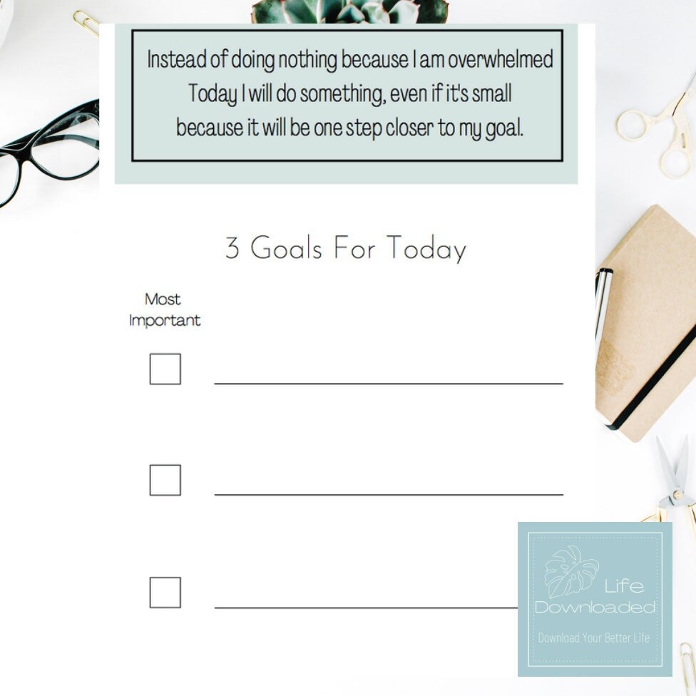 Printable 3 Daily Goals Simple to Do List With Motivational Quote L ...