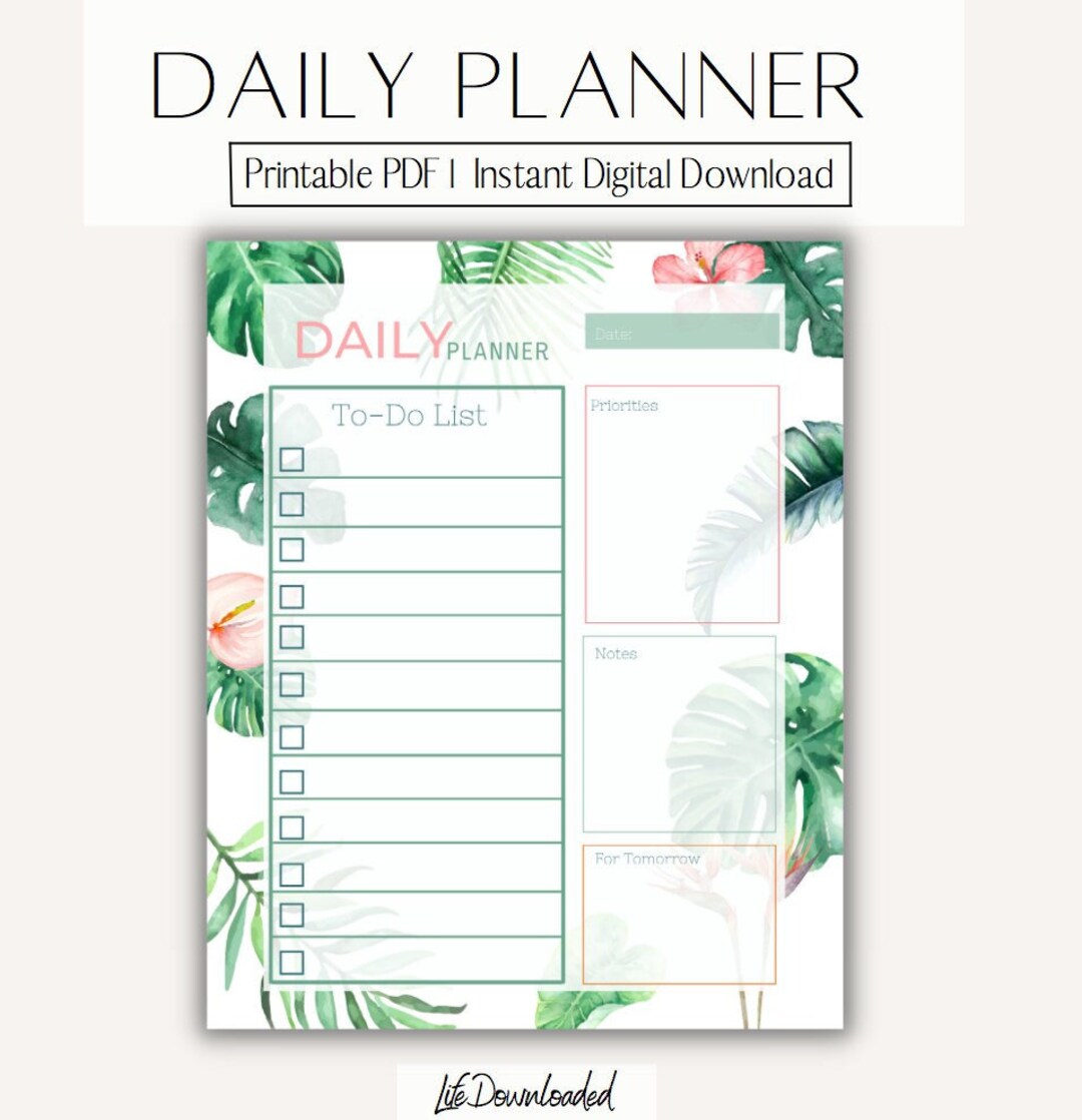 Printable Daily Planner Tropical Print L Instant Digital Download L ...