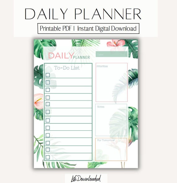 Printable Daily Planner Tropical Print L Instant Digital - Etsy
