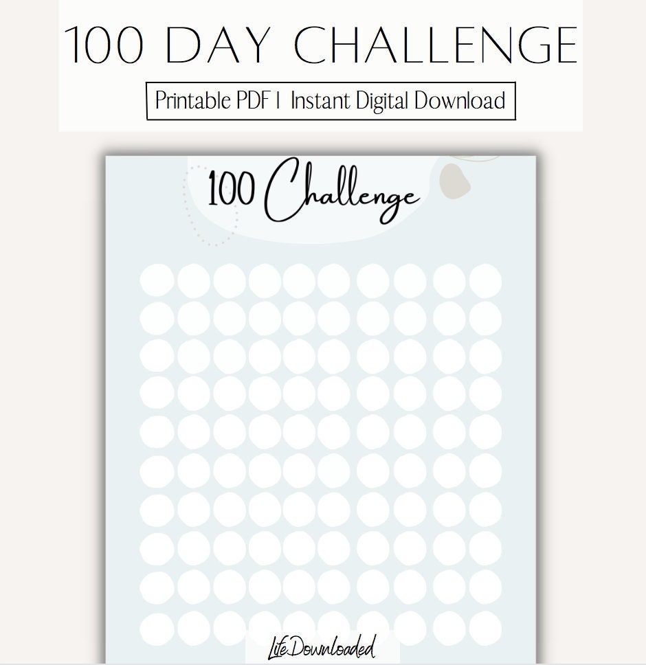 100 Day Challenge L One Hundred Goal Tracker L Printable PDF L Digital ...