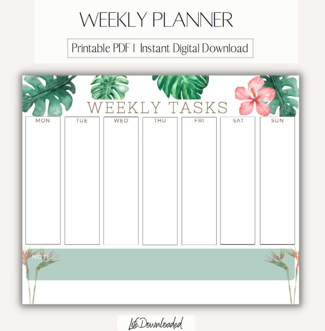 Printable Tropical Print Weekly Planner L Editable L Instant Digital ...